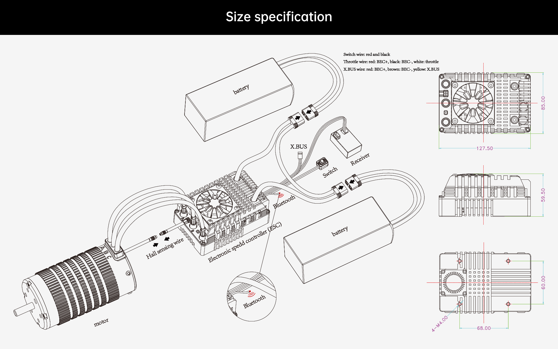 E3H HV Electronic Speed Controller for RC Cars 1/4 ESC / 300A (6~16S)_Shenzhen XC-ESC Technology